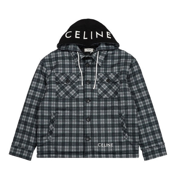 Celine | Jackets & Coats | Celine Black And Gray Plaid Hooded Blazer ...